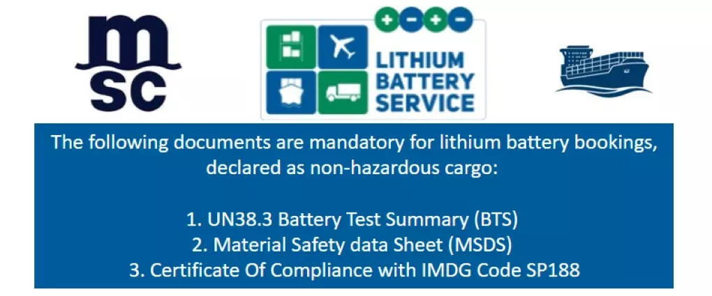 Shipping company MSC requires declaration for SP 188 transports