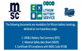 Shipping company MSC requires declaration for SP 188 transports