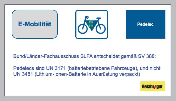 Deutschland: Pedelecs sind UN 3171 (batteriebetriebene Fahrzeuge), und ...