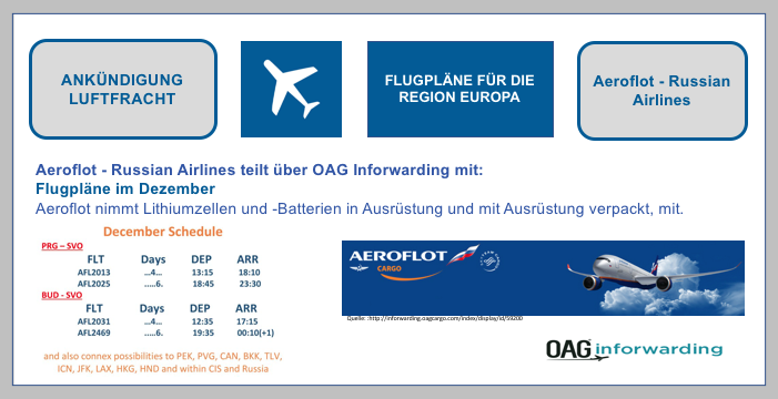 Ankündigung Luftfracht-Aeroflot-Russian Airlines Flugpläne im Dezember ...