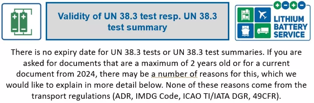 Validity UN38.3 test or UN 38.3 test summary